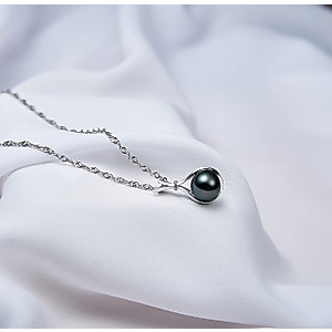 Red Lychee Genuine Black Pearl Necklace AAAA Quality 10 mm Round South Sea Cultured Tahitian Black Pearl Pendant Necklace with Certified Moissanite Gift for Women Wife Mom 18 inches