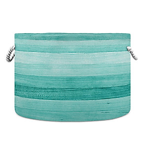 Large Storage Basket Teal Turquoise Green Wood Toy Storage Box Organizer Bins with Handles Laundry Hamper Basket for Home Decor