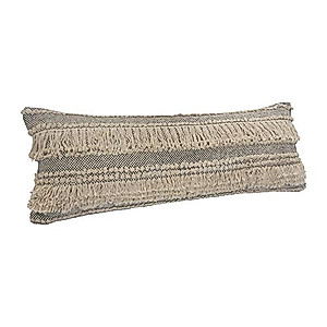 LR Home Tufted Farmhouse Throw Pillow, 14" x 36", Gray/Ivory