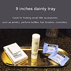 Stainless Steel Decorative Tray, Set of 2, 9 Inch Long, Jewelry Dish Cosmetics Organizer Bathroom Clutter Serving Platter Small Storage Tray, Oval, Gold