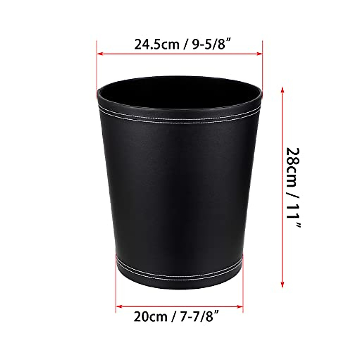 JUXYES Round PU Leather Trash Can Small Wastebasket, 2.6 Gallon / 10 Liters Garbage Container Bin Classic Waste Bin Garbage Storage Trash Can for Kitchen Office Bathroom Bedroom