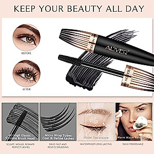 2 Pack 4D Silk Fiber Lash Mascara, Waterproof Very Black Long Lasting Mascara, Lengthening Lifting Multiplying Curling Natural Eyelash Primer Brush, Thickening Softer Lasting All Day, 2 Tube