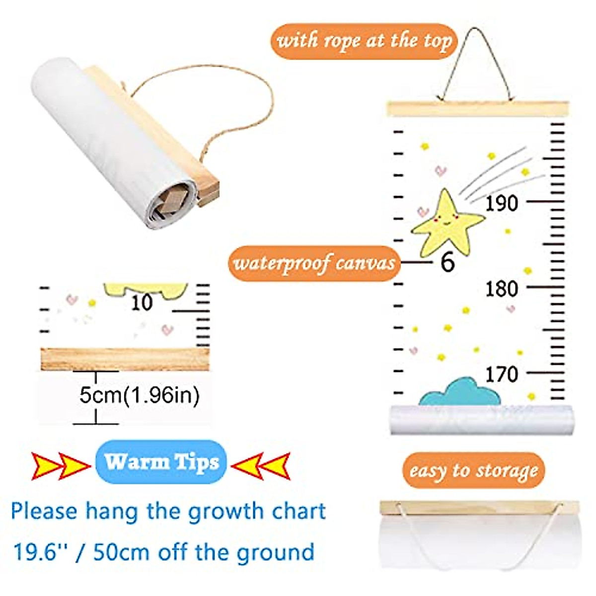 Removable Height Chart for Kids,Animal Hanging Measuring Chart Ruler for Grandkids Height as Gifts,Nursey Decoration,Cute Canvas Measurement for Home