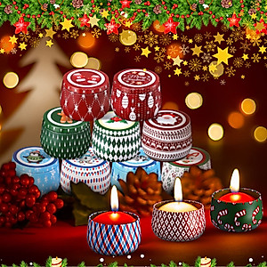 Yungyan Christmas Candle Tin Cans Set Metal Candles Tin Gifts Jars with Lids 8 oz Christmas Cookie Tins Candle Containers for Candle Making Storing Biscuits Tea Party Favors (12 Pcs)