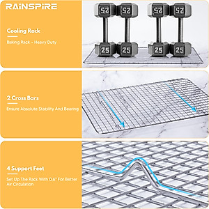 Rainspire 2-Pack Cooling Rack 10" x 15" Stainless Steel Heavy Duty Cooling Racks for Cooking and Baking Oven Safe Wire Rack for Cooking Baking Rack for Oven Cooking Fits Jelly Roll Pan