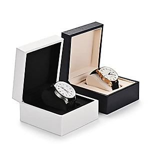 Woodten PU Leather Watch Gift Box Premium Single Wristwatch Storage Case with Removable Pillow(White)