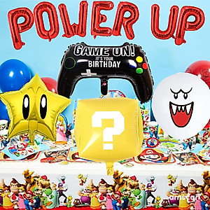 37 PCS Video Game Birthday Balloons Video Game Brothers Theme Birthday Decoration Vedio Game Birthday Balloons with POWER UP Letter Balloons for Video Game 5th Birthday Party Supplies