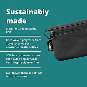 Flowfold Recycled Fabric Mini Zipper Pouch Water Repellent Small Pouch Wallet & Card Pouch for Keys, ID, Coins & AirPods Case Made in USA (Black, Recycled Material)