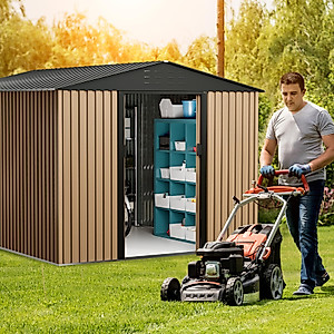 CuisinSmart Large Metal Storage Shed, 10 x 8 FT Outdoor Storage Shed, Metal Garden Tool Shed with Roof, Door & Lock, Waterproof and Anti-UV, for Patio Garden Yard, Brown