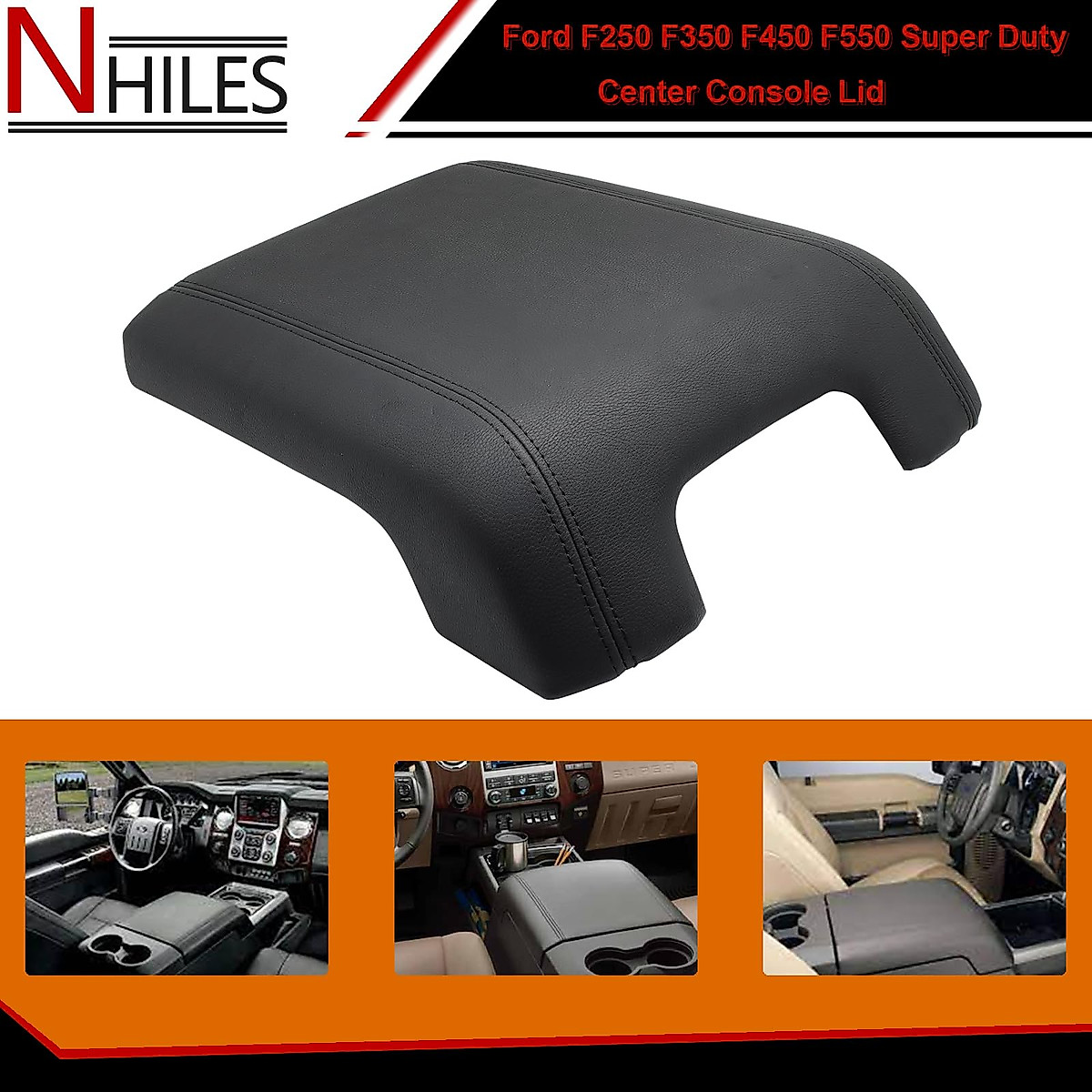 NHILES Black Center Console Lid Kit Replacement Compatible with F-250 Super Duty F-350 Super Duty F-450 Super Duty F-550 Super Duty 2011 2012 2013 2014 2015 2016 Replaces# BC3Z2806024AA