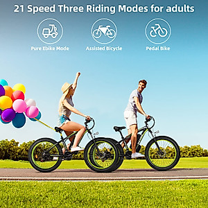 SZTPS Electric Bike, E-Bike for Adults 750W 26" Fat tire,30Mph Max Speed，Adult Electric Bicycles with Phone Charger Mount,Suspension Fork,21 Speed Gears