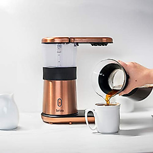 brim 8 Cup Pour Over Coffee Maker, Simply Make Rich, Full-Bodied Coffee Every Time, Set Includes Glass Carafe, SCA Measuring Scoop, Silicone Sleeve, and Healthy-Eco Reusable Filter, Satin Copper