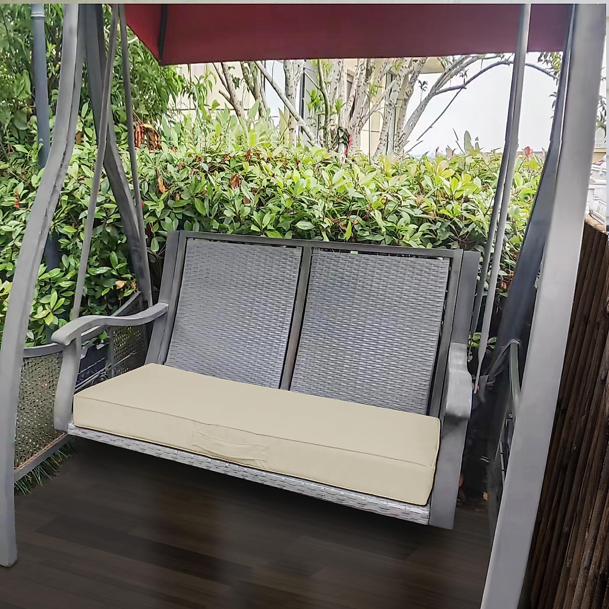 Faible Poisson Outdoor Bench Cushion and Replacement Cover, 60 x 18 Inch Waterproof Porch Swing Cushions with Handle and Anti-Slip Straps for Garden Patio Furniture