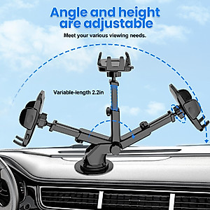 TAPMEI Car Phone Holder [Military-Grade Suction & Clip] 3 in 1 Phone Mount for Car Dashboard Windscreen Air Vent Compatible with All Cell Phones(Black)