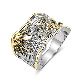 Mytys Black Onyx Stone Rings for Women Marcasite Vintage Cocktail Statement Rings Silver Chunky Crystal Antique Retro for victorians Jewelry Gift (Link J, 6)