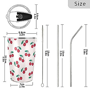 Jihqo Cute Cherry Fruit Tumbler with Lid and Straw, Insulated Stainless Steel Tumbler Cup, Double Walled Travel Coffee Mug Thermal Vacuum Cups for Hot & Cold Drinks 12oz