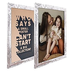 Frametory, 16x20 Poster Frame White Distressed Grain Style Frames for 16 by 20 Picture or Photo- Wide Moulding Design with Real Glass - Wall Display Hanging(2 Pack)