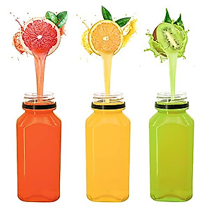 Plastic Bottles with Caps 12Pcs Juice Bottles Clear Reusable Containers Black Lid Plastic Smoothie Bottles Ideal for Juice Milk Homemade Beverages (8oz)