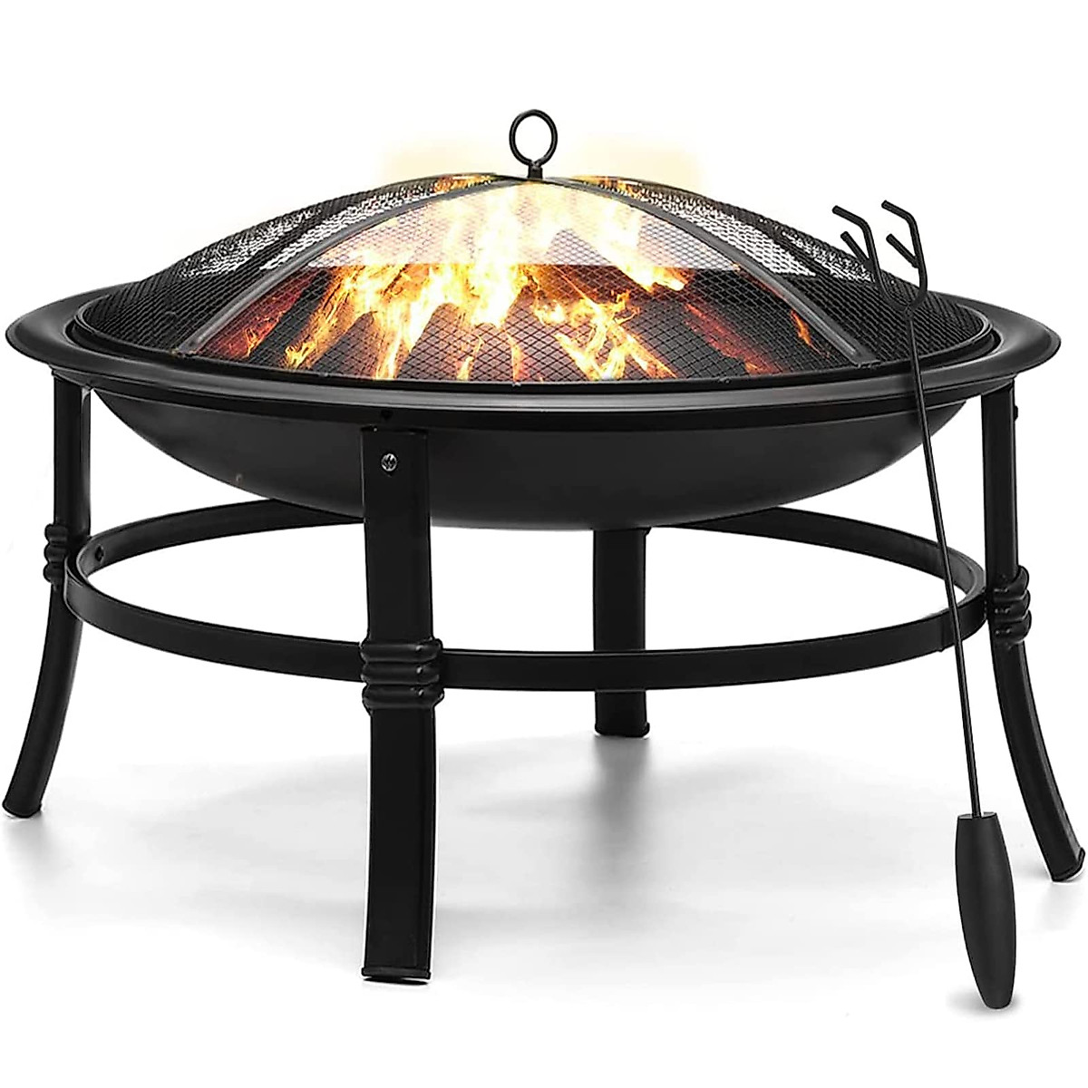 SINGLYFIRE 26 Inch Fire Pit with Cover for Outside Outdoor Wood Burning Firepit Bowl Heavy Duty Bonfire Pit Steel Firepit for Patio Backyard Camping Deck Picnic Porch with Spark Screen,Log Grate,Poker