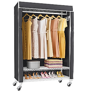 VIPEK R1C Rolling Clothes Rack with Cover Portable Closet for Hanging Clothes, Heavy Duty Garment Rack Freestanding Clothing Racks with Wheels& Hanging Rod, White Closet Racks with Black Cover