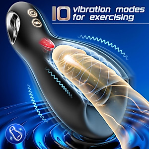 Male Sex Toys for Men Penis Vibrator - 10 Vibrating & 5 Tongue Licking Male Masturbator Penis Trainer Pump with Loop-handle for Training & Prolong Endurance, 360° Wrapped Mens Stroker Adult Sex Toy