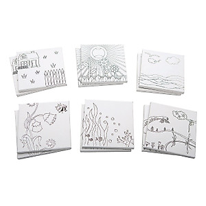 S & S Worldwide Paint-Your-Own Designer Canvas Set I, 2 each of 6 Pre-Printed Designs, Great For Kids & Adults, DIY Ready To Paint, 6-1/2" x 6-1/2" Stretched Canvas. Pack of 12,Black and White