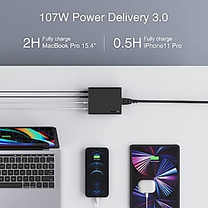 Nekteck 107W USB C Charger (GaN Tech), 65W 30W Type C Fast Charging Block 4-Port PD Power Adapter with 1 USB C to C Cable Compatible with iPhone 13 Pro Max/13 Pro, MacBook Pro, iPad Pro, Switch