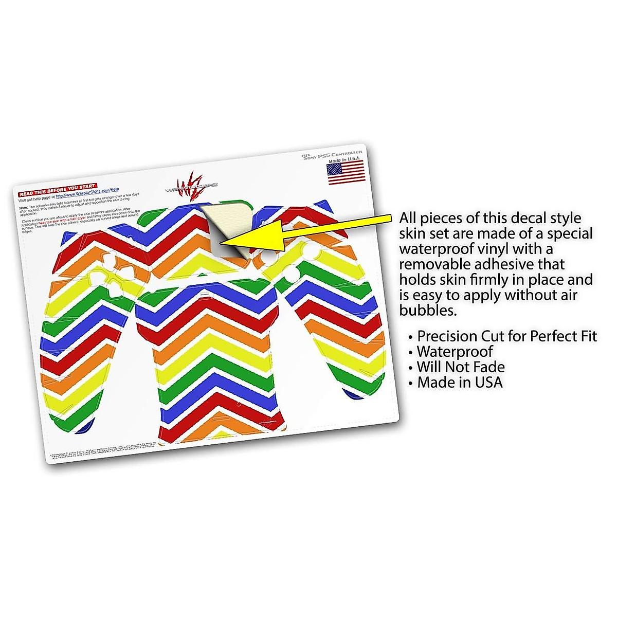 WraptorSkinz Skin Wrap compatible with Sony PS5 DualSense Controller Zig Zag Rainbow (CONTROLLER NOT INCLUDED)