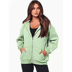 Prinbara Women's Cute Tops 2023 Outfits Teen Girl Jacket Sweater Long Sleeve Sweatshirts Casual Tops Zip Up Trendy Clothes Light Green 9PA89-doulv-L