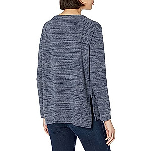 Daily Ritual Women's Oversized Terry Cotton and Modal High-Low Sweatshirt, Navy, Space Dye, Medium
