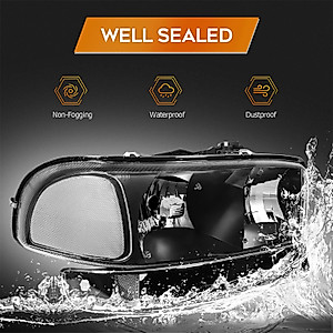 LBRST Headlight Assembly For GMC Sierra 1500 1999-2006 For GMC Sierra 1500 Classic 2007 Black Housing Clear Reflector Clear Lens Driver and Passenger Side Headlamp