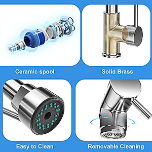 ZSW Kitchen Faucet with Pull Down Sprayer, Commercial Kitchen Sink Faucet with Pot Filler, Single-Handle Chrome Plated Stainless Steel Spring Sink Faucet