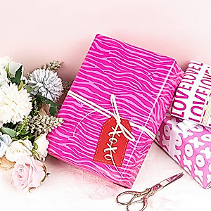 LeZakaa Pink Wrapping Paper Sheet - Folded Flat - Heart/XO/LOVE/Tiger Skin for Valentine's Day, Birthday - 19.6"x 27.5" x 12 Sheets (45.2 sq.ft.ttl.)