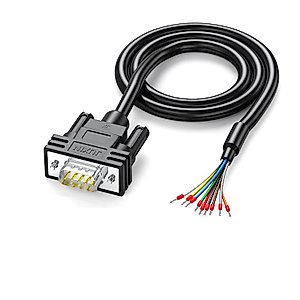 JUXINICE DB9 Male Connector RS232 Serial Extension Cable,D-SUB 9-Pin Male Adapter to Bare Wire, 9 Wire All Provided with Wiring Terminals-Black (DB9 Male 5FT)