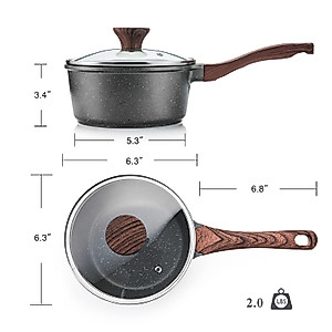 SENSARTE Nonstick Sauce Pan with Lid, 1.5QT Small Pot with Swiss Granite Coating, Stay-cool Handle, Multipurpose Handy Small Saucepan, Induction Capable, PFOA Free