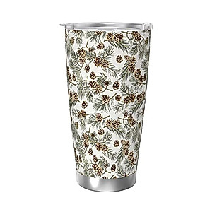 Evealyn Vintage Pine Cones Printed 20 Oz Tumbler Insulated Tumbler Travel Mug Stainless Steel Cup Coffee Mug With Lids For Home Outdoor Office