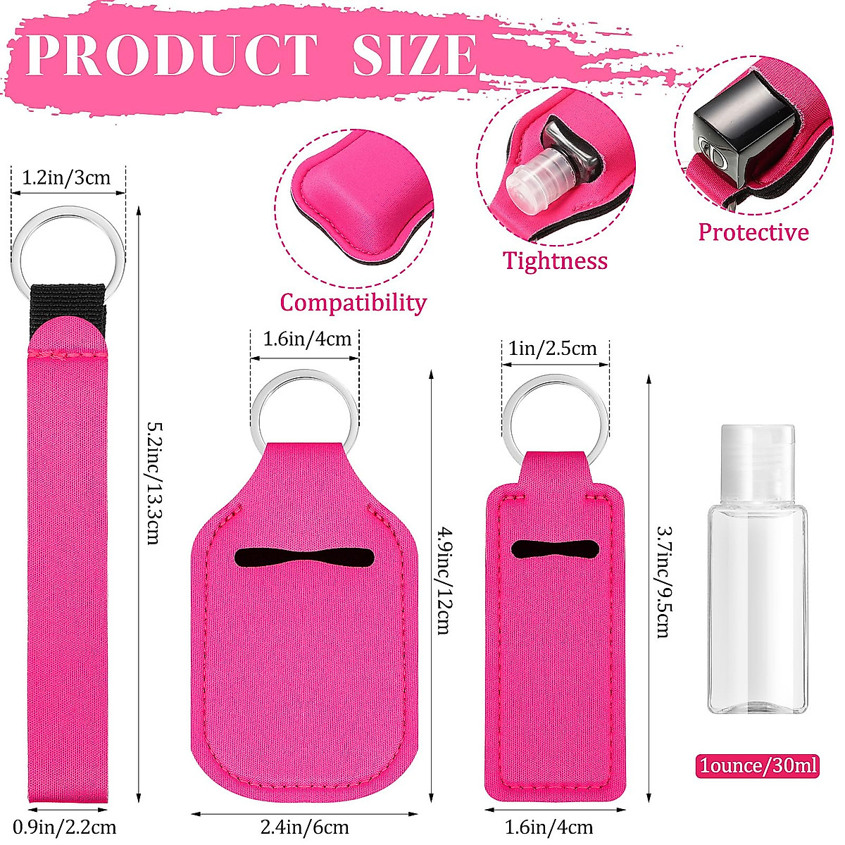 40 Pieces Travel Bottle Keychain Holders Includes 10 Lipstick Holder 10 Keychain Wristlet Lanyards 10 Lipstick Holder Keychain 10 Plastic Empty Bottles for Women Travelling, Large Size