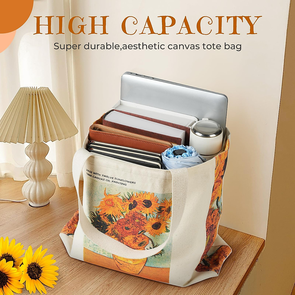 BROADREAM Canvas Tote Bag Aesthetic - Zippered Tote Bag with Interior Pocket by Shoulder Tote Bags for Women Shopping,School