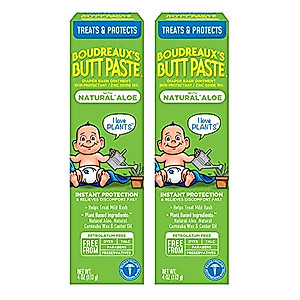 Boudreaux's Butt Paste with Natural* Aloe Diaper Rash Cream, Ointment for Baby, 4 oz Tube, 2 Pack
