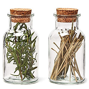 EZOWare 20pc Spice Jars, 5oz Bottle Clear Glass Canister Set with Cork Lid, Round Decorative Reusable Vial Storage Containers for Herbs, Teas, Seasonings, Party Favors, Candy (150ml)