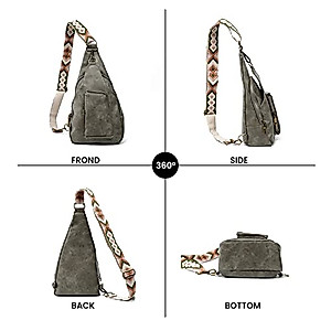 Flovey Sling Bag for Women Small PU Leather Crossbody Fanny Packs with Jacquard Wide Strap Hiking Cycling Travel Daypack