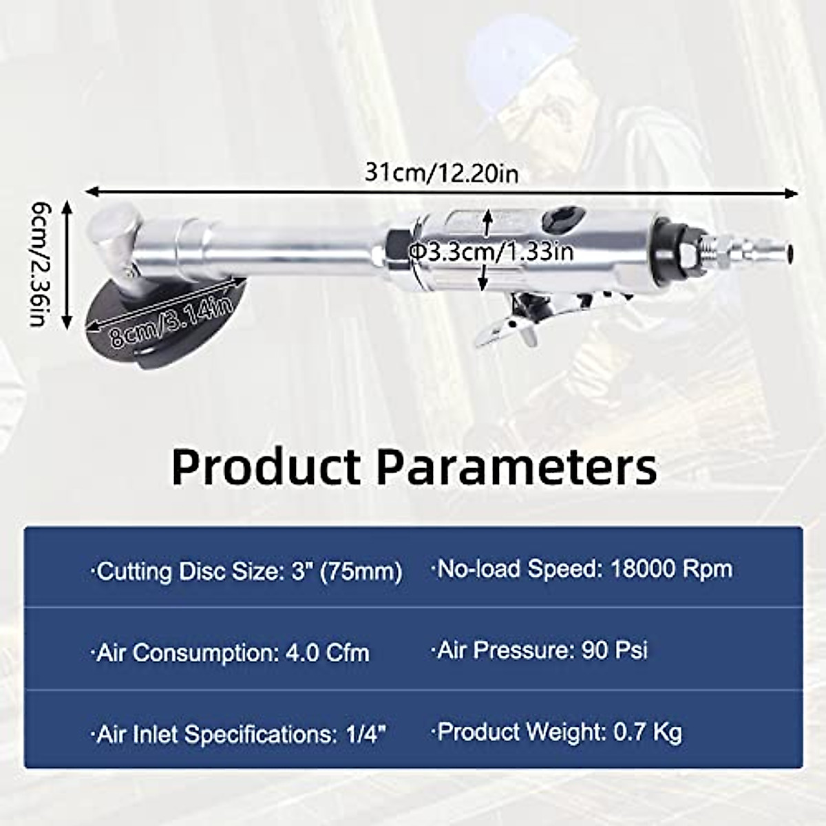 Long Handle Pneumatic Cut Off Tool 3-inch 18000RPM Air Cut-Off Tool Extended Cutting Tool
