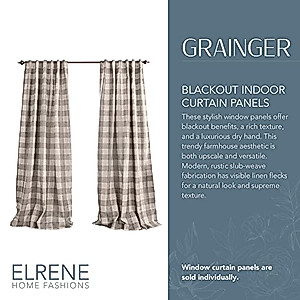 Elrene Home Fashions Farmhouse Living Grainger Buffalo-Check Blackout Window Curtain, Living Room and Bedroom Drape with Rod Pocket Tabs, 52" x 84", Grey, 1 Panel