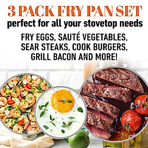 Gotham Steel Frying Pan Set, 3 Piece Nonstick Ceramic Copper Fry Pans Set, 8”, 10” & 12” Nonstick Frying Pans, Nonstick Skillet Set, Omelet Pan, Cookware, PFOA Free, Dishwasher Safe, Cool Touch Handle