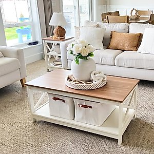 PHI VILLA Coffee Table - Modern Coffee Tables with Storage for Living Room Shelf 2 Tiers, Farmhouse Coffee Table Set