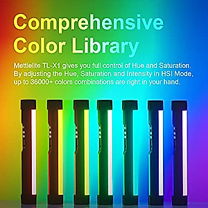 Mettlelite TLX1 RGB Tube Light LED Full Color Portable Video Light with APP Control 2800K-8000K CRI96 TLCI97 360° RGB CCT HSI Mode 10 Customizable Light Effects Rechargeable Battery Magnet Design