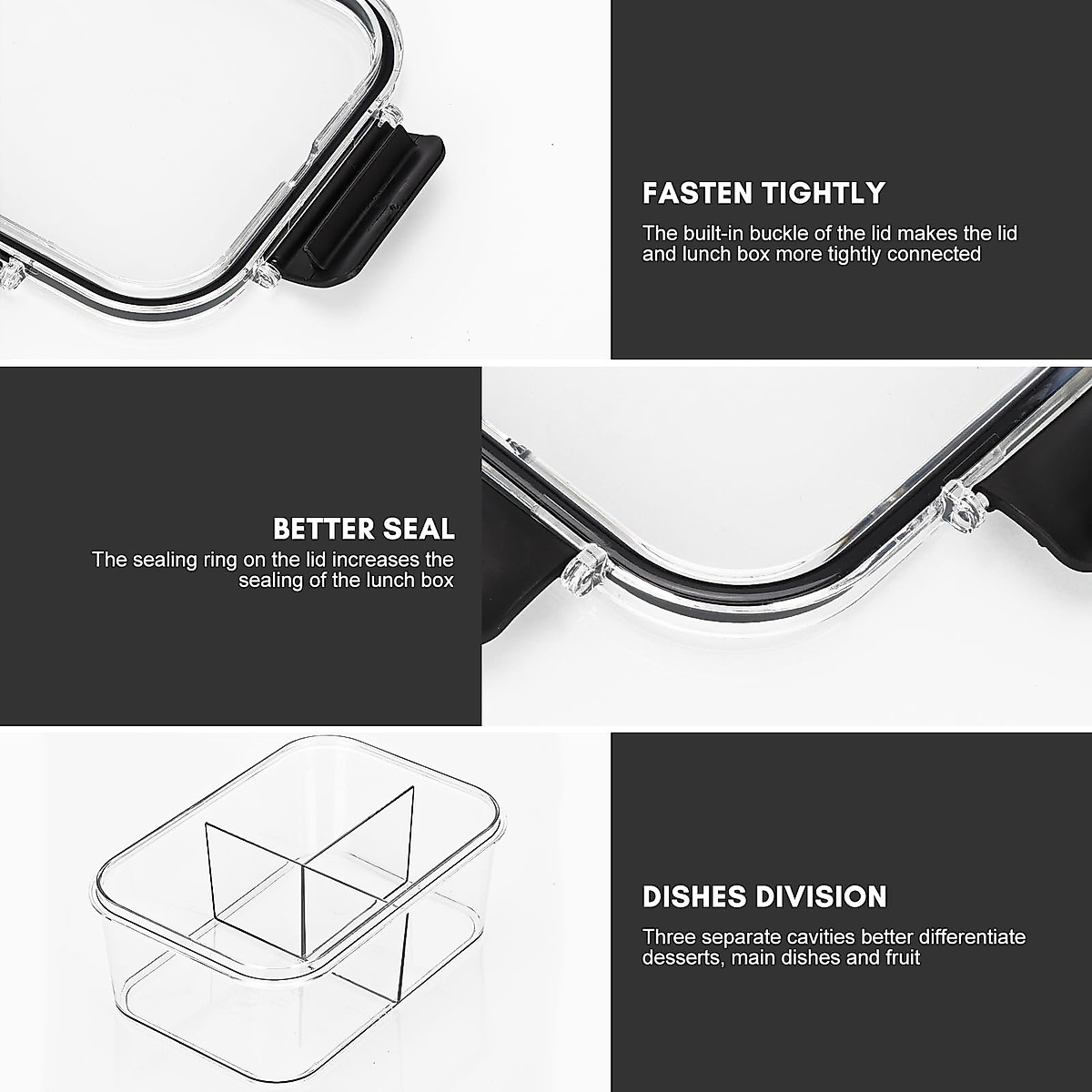 Moretoes 3pcs 36oz Meal Prep Containers Reusable, Airtight Food Storage Containers with Lids, 3 Compartment Plastic Stackable Storage for Freezer Lunch(3 Containers, 3 Lids, BPA-Free)