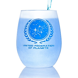 STAR TREK Personalized Federation of Planets Stemless Wine Glass - Premium Quality Licensed, Handcrafted Glassware, 15oz Collectible Gift for Series Lovers