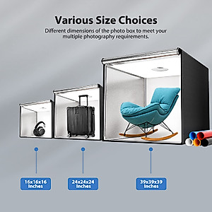 Takerers Photo Studio Light Box,39x39 Inch/100x100cm 210 LED Professional Photo Background Shooting Tent with 3 Stepless Dimming Light Panel, Lightbox with 5 Color Backdrops for Product Photography