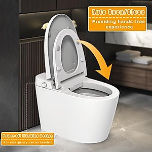 Liyarya Smart Bidet Toilet, Tankless Toilet with Built-in Bidet Seat, Modern Toilet with Foot Sensor Operation, Heated Seat, Auto Open/Close, Auto Flush, LED Light, Digital Display, Remote Control